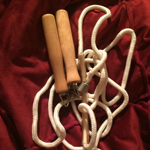 Other | Vintage Wood Handle Jump Rope Swivel Handles Braided Rope 9ft ...